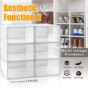 AJP Distributors 6 Collapsible Stackable Shoe Organizer Racks for Closets and Entryway Shoes Storage Cabinet Storage Bins Men Women Kids Guest Sneakers Clear Plastic Boxes Lids Small Medium Or Large