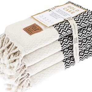 GOLD CASE Zeus Original Turkish Hand Towels - Set of 4-20x40 100% Cotton Decorative Bathroom and Kitchen Towel for Hand, Face, Hair, Head, Farmhouse, Yoga, Gym. Tea Towel & Dishcloth, Black