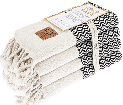 GOLD CASE Zeus Original Turkish Hand Towels - Set of 4-20x40 100% Cotton Decorative Bathroom and Kitchen Towel for Hand, Face, Hair, Head, Farmhouse, Yoga, Gym. Tea Towel & Dishcloth, Black