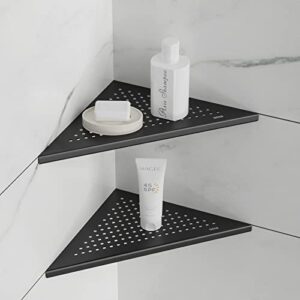 qeke 2 pack bathroom corner shelf, recessed 10" shower shelf caddy, sus304 stainless steel shelf wall mount triangular, no drilling, matte black