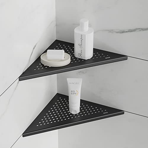 Qeke 2 Pack Bathroom Corner Shelf, Recessed 10" Shower Shelf Caddy, SUS304 Stainless Steel Shelf Wall Mount Triangular, No Drilling, Matte Black