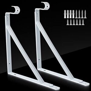 closet rod bracket, 2 pack heavy duty closet rod support, white wall mounted shelf brackets with rod holder for diy floating shelves, 11×10.2×1 inch closet shelf & rod backet hangers hooks with screw