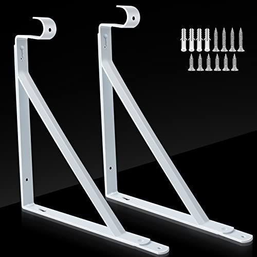 Closet Rod Bracket, 2 Pack Heavy Duty Closet Rod Support, White Wall Mounted Shelf Brackets with Rod Holder for DIY Floating Shelves, 11×10.2×1 Inch Closet Shelf & Rod Backet Hangers Hooks with Screw