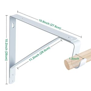 Closet Rod Bracket, 2 Pack Heavy Duty Closet Rod Support, White Wall Mounted Shelf Brackets with Rod Holder for DIY Floating Shelves, 11×10.2×1 Inch Closet Shelf & Rod Backet Hangers Hooks with Screw