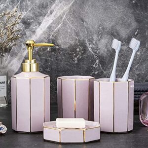 YYW Bathroom Accessory Set Ceramics Vanity Countertop Accessory Set Bathroom Set Includes Lotion Dispenser Tumblers Soap Dish (Pink)