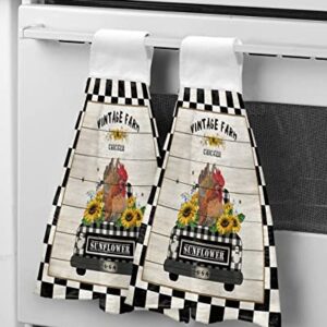 Hanging Kitchen Towel with Loop Vintage Farm Chicken Truck Black White Buffalo Plaid Soft Dish Towels Tie Towel Tea Towels Washcloth for Bathroom Home