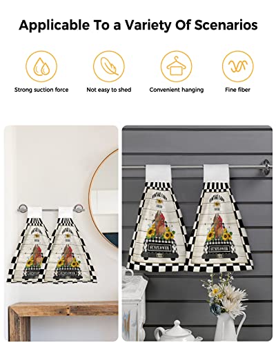 Hanging Kitchen Towel with Loop Vintage Farm Chicken Truck Black White Buffalo Plaid Soft Dish Towels Tie Towel Tea Towels Washcloth for Bathroom Home