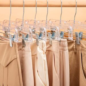 HOUSE DAY 25 Pack Clear Pants Hangers with Clips, Non-Slip Skirt Hangers with Adjustable Clips, Heavy Duty Slim Plastic Hangers 14" 360-Rotating Swivel Hook, Clip Hangers for Pants, Trousers, Skirts