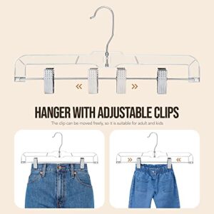 HOUSE DAY 25 Pack Clear Pants Hangers with Clips, Non-Slip Skirt Hangers with Adjustable Clips, Heavy Duty Slim Plastic Hangers 14" 360-Rotating Swivel Hook, Clip Hangers for Pants, Trousers, Skirts