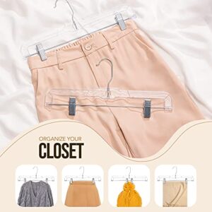 HOUSE DAY 25 Pack Clear Pants Hangers with Clips, Non-Slip Skirt Hangers with Adjustable Clips, Heavy Duty Slim Plastic Hangers 14" 360-Rotating Swivel Hook, Clip Hangers for Pants, Trousers, Skirts