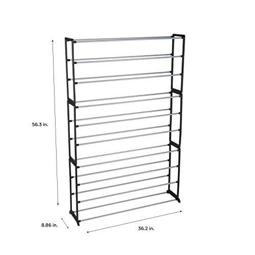 Simplify Free Standing Shoe Rack | 10 Tier | 50 Pair | Storage Shelf Organizer | Good for Sneakers | Heels | Boots | Pumps | Black