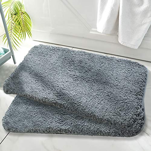 HALLYONA 20''X32'' Bathroom Rugs Set, 2pcs Washable Non-Slip Striped Pattern Bath Rugs for Bathroom, Indoor Soft Plush Shaggy Bathroom Runner Set(Lava Gray)