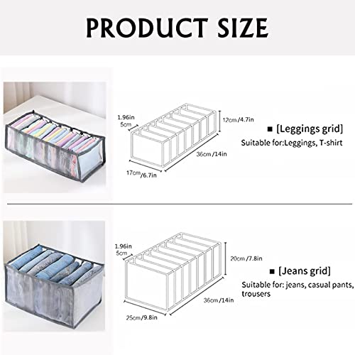 The WomenLand Wardrobe Clothes Organizer 2PCS, Washable 7 Grids Foldable Drawer Organizers for Clothing, Visible Drawer Mesh Separation Box for Jeans, T-shirt, Legging, Skirts, Kid Clothes