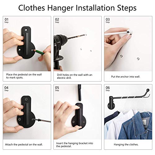 Mkono Wall Mounted Clothes Hanger with Swing Arm Holder Valet Hook Metal Hanging Drying Rack Space Saver for Closet Organizer, Bathroom, Bedroom, Laundry Room 2 Pack, Black