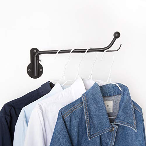 Mkono Wall Mounted Clothes Hanger with Swing Arm Holder Valet Hook Metal Hanging Drying Rack Space Saver for Closet Organizer, Bathroom, Bedroom, Laundry Room 2 Pack, Black