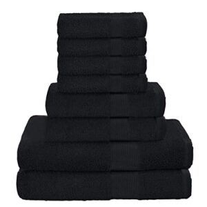 belizzi home 8 piece towel set 100% ring spun cotton, 2 bath towels 27x54, 2 hand towels 16x28 and 4 washcloths 13x13 - ultra soft highly absorbent machine washable hotel spa quality - black