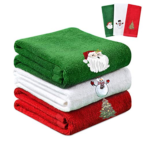 Yuntec Christmas Hand Towels Bathroom Washcloths 18"x 12" Cotton Christmas Kitchen Towel Set Holiday Dish Towels for Christmas Decorations & Cleaning (Pack of 3)