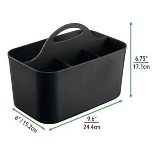 mDesign 2 Piece Combo - Plastic Trash Can & Bathroom Caddy - For Bathroom - Store and Organize Bathroom - Divided Basket Bin with Handle for Bathroom - Set of 2 - Black