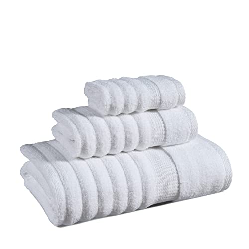 LANE LINEN Ribbed White Bath Towels - 100% Cotton Towel Sets for Bathroom, Zero Twist, Soft Textured Bathroom Towels, Absorbent, Quick Dry, 2 Bath Towels, 2 Hand Towels, 2 Wash Cloths - 6 Piece Set