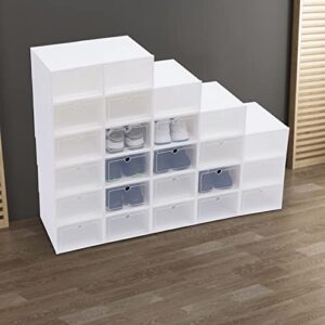 SABUIDDS Clear Plastic Stackable Shoe Boxes,24 Pack Drawer Shoes Storage Box With Lid,Transparent Shoe Storage Organizers for Stiletto Shoes,Flat Shoes,High Tops,White (24)