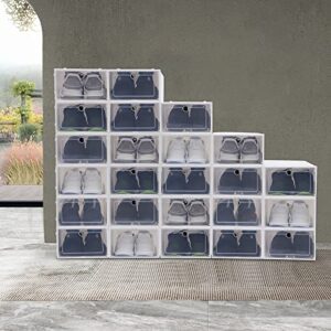 SABUIDDS Clear Plastic Stackable Shoe Boxes,24 Pack Drawer Shoes Storage Box With Lid,Transparent Shoe Storage Organizers for Stiletto Shoes,Flat Shoes,High Tops,White (24)