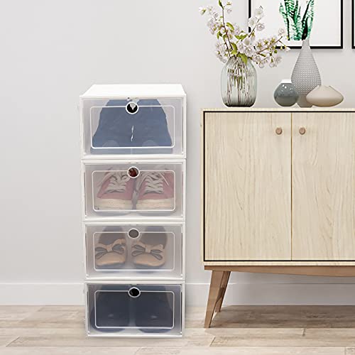 SABUIDDS Clear Plastic Stackable Shoe Boxes,24 Pack Drawer Shoes Storage Box With Lid,Transparent Shoe Storage Organizers for Stiletto Shoes,Flat Shoes,High Tops,White (24)