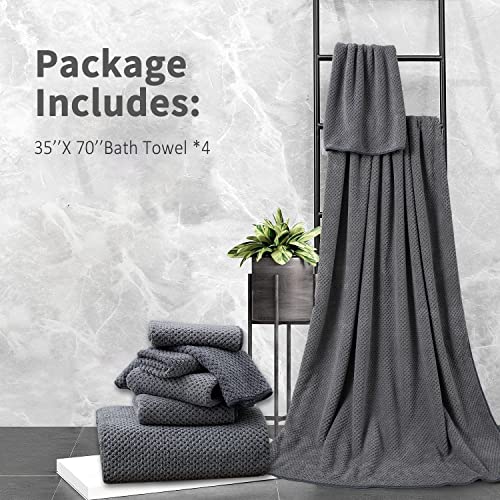 Bathroom Towel Set Dark Gray 4Pack-35x70 Towel,600GSM Ultra Soft Microfibers Bath Towel Set Large Plush Bath Sheet Towel,Highly Absorbent Quick Dry Oversized Towels Spa Hotel Luxury Shower Towels