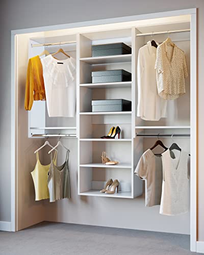 Closet Kit with Hanging Rods & Shelves - Corner Closet System - Closet Shelves - Closet Organizers and Storage Shelves (White, 96 inches Wide) Closet Shelving