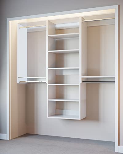 Closet Kit with Hanging Rods & Shelves - Corner Closet System - Closet Shelves - Closet Organizers and Storage Shelves (White, 96 inches Wide) Closet Shelving