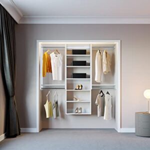 Closet Kit with Hanging Rods & Shelves - Corner Closet System - Closet Shelves - Closet Organizers and Storage Shelves (White, 96 inches Wide) Closet Shelving