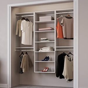 Closet Kit with Hanging Rods & Shelves - Corner Closet System - Closet Shelves - Closet Organizers and Storage Shelves (White, 96 inches Wide) Closet Shelving