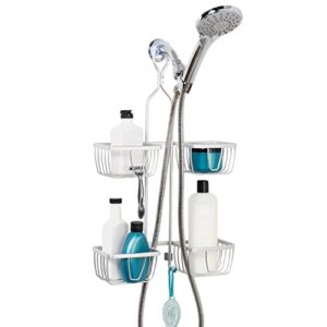 zenna home neverrust aluminum hand held hose hanging shower caddy satin, chrome