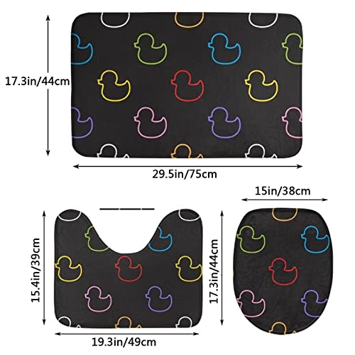 4 Pcs Duck Rubber Black Bathroom Shower Curtain Set with Waterproof Shower Curtain, Non-Slip Soft Flannel Rugs, Toilet Lid Cover, Bath Mat and 12 Hooks 72"x72"