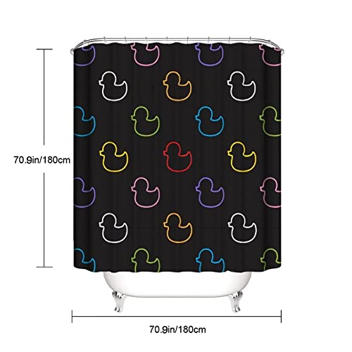 4 Pcs Duck Rubber Black Bathroom Shower Curtain Set with Waterproof Shower Curtain, Non-Slip Soft Flannel Rugs, Toilet Lid Cover, Bath Mat and 12 Hooks 72"x72"