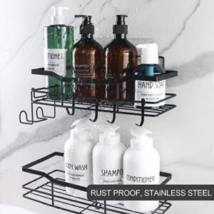 4-Pack Shower Caddy Shelf Organizer with Hooks & Soap Dish Holder, Adhesive Bathroom Shower Rack, No Drilling Rustproof Black Shower Basket for Inside Shower Wall, Kitchen Restroom Organizers Storage