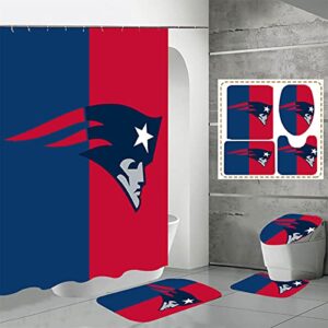 deerno 4 pcs shower curtain set with toilet lid cover mat non-slip rug bath mat and waterproof shower curtains with hooks american sports football bathroom decoration machine washable