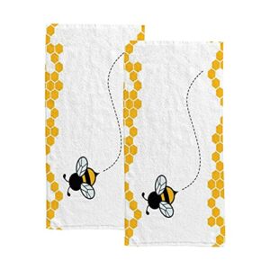 hand towels face towels set of 2 honey bumble bee hive cute cartoon soft comfortable polyester microfiber fast water absorbent towels for bathroom kitchen 30x15 inch