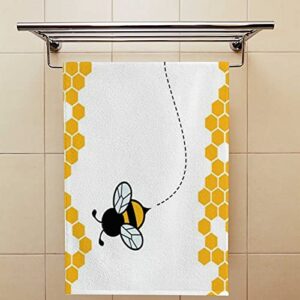 Hand Towels Face Towels Set of 2 Honey Bumble Bee Hive Cute Cartoon Soft Comfortable Polyester Microfiber Fast Water Absorbent Towels for Bathroom Kitchen 30X15 Inch