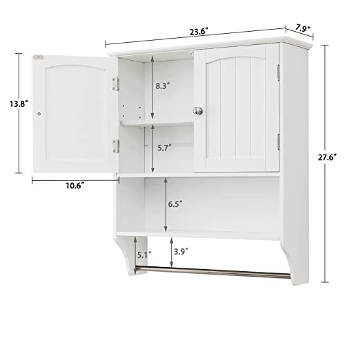 Iwell Wall Bathroom Cabinet with 2 Shelf & Towels Bar, Medicine Cabinet with 2 Doors for Bathroom, Wall Mount Bathroom Cabinet, Over The Toilet Space Saver Storage Cabinet, White