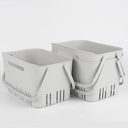 3 Packs Portable Plastic Storage Baskets,Eyluck Plastic Organizer Storage Baskets with Handles,Shower Caddy Basket Organizer Bins for Kitchen Bathroom-11 x 7.7 x 6.2 Inch ,Grey