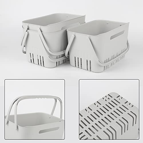 3 Packs Portable Plastic Storage Baskets,Eyluck Plastic Organizer Storage Baskets with Handles,Shower Caddy Basket Organizer Bins for Kitchen Bathroom-11 x 7.7 x 6.2 Inch ,Grey