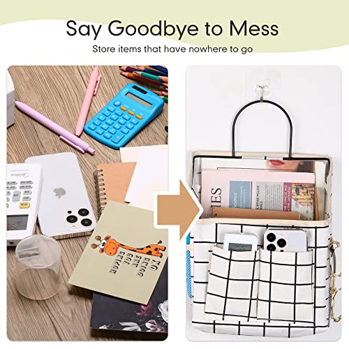 8 Pcs Wall Hanging Storage Bag Waterproof Wall Linen Organizer Wall Basket with Pocket, Wall Hanging Bag Hanging Closet Organizer with 8 Pieces Sticky Hooks for Bedroom Bathroom Kitchen Dormitory