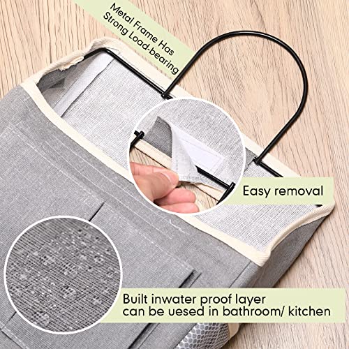 8 Pcs Wall Hanging Storage Bag Waterproof Wall Linen Organizer Wall Basket with Pocket, Wall Hanging Bag Hanging Closet Organizer with 8 Pieces Sticky Hooks for Bedroom Bathroom Kitchen Dormitory