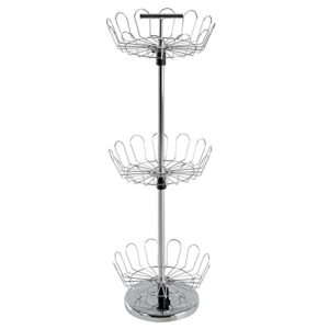 lavish home rotating shoe rack tower, 3-tier revolving shoe organizer, chrome finish, holds 18 pairs of shoes