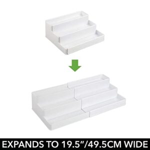 mDesign Plastic Expandable 3-Tier Shelf Rack Organizer - Storage for Bathroom Vanity, Cabinet, Cupboard, Drawer - Holds Medicine, Vitamins, Supplements, Cosmetics - Ligne Collection - White