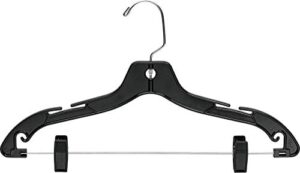 the great american hanger company matte black plastic combo hanger w/adujstable clips, box of 100 space saving hangers w/notches and 360 degree nickel swivel hook for shirt dress or skirt