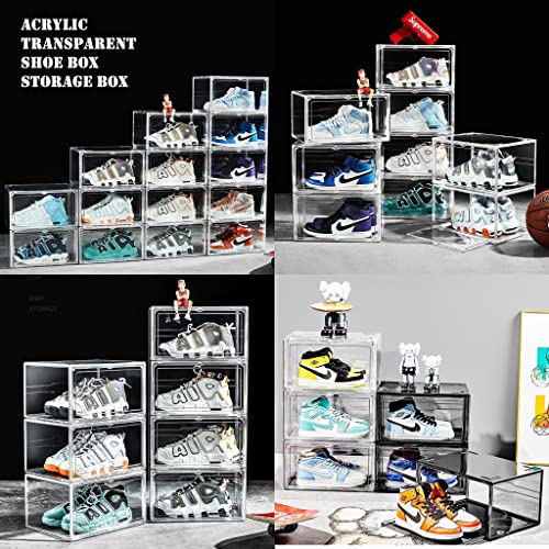 Three Piece Clear Shoe Box 360° Acrylic Clear Shoe Box Handbag Storage Display Box Stackable Shoe Box Drop Front Shoe Box Magnetic Door Organizer 14.37 * 7.87 * 10.63 inches for US size 14