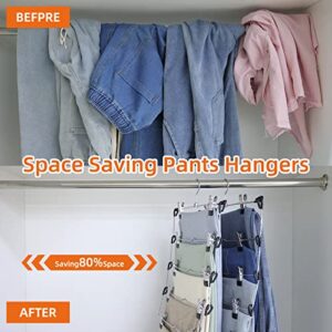 Fixwal Pants Hangers Space Saving, 4 Pack 5 Tier Anti-Rust Chrome Metal Skirt Hanger with Clips, 360 Swivel Hook, 5-on-1 Closet Storage Organizer for Clothes Leggings Trousers Skirts Ties Slacks Towel