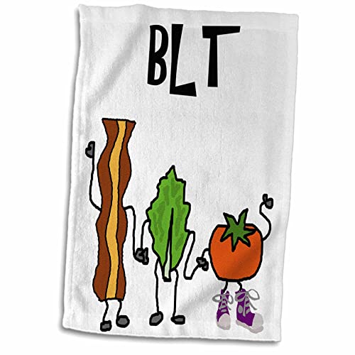 3dRose Funny Cute Bacon and Lettuce and Tomato Cartoon Characters - Towels (twl-263673-1)