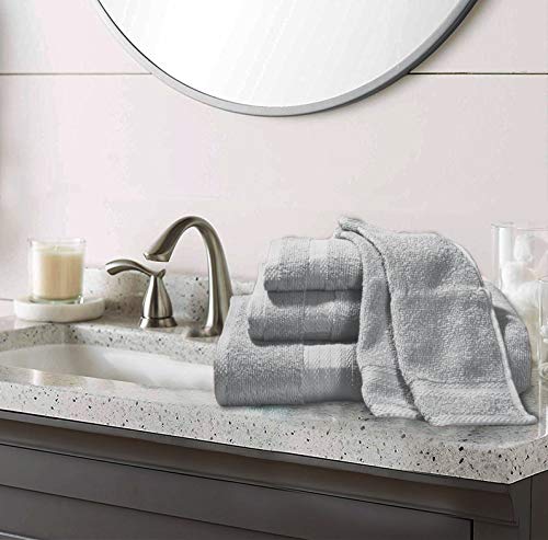 GLAMBURG Ultra Soft 8 Piece Towel Set - 100% Pure Ring Spun Cotton, Contains 2 Oversized Bath Towels 27x54, 2 Hand Towels 16x28, 4 Wash Cloths 13x13 - Ideal for Everyday use, Hotel & Spa - Light Grey